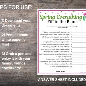Spring Fill in the Blank Word Game, Fun Spring Party Game, First Day of ...