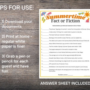 Summer Fact or Fiction Trivia Game, Fun Summer Trivia, Summer Activity ...