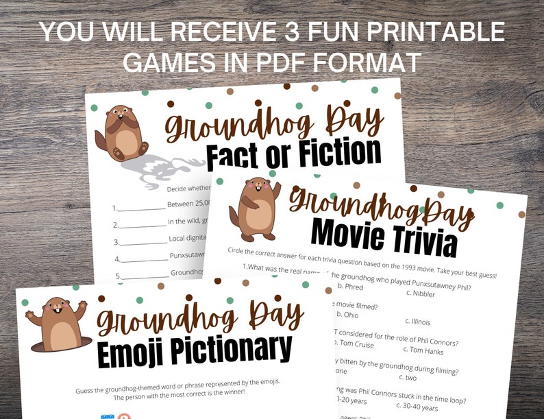 Groundhog Day 3-game TRIVIA Bundle Fun Groundhog Day Party - Etsy