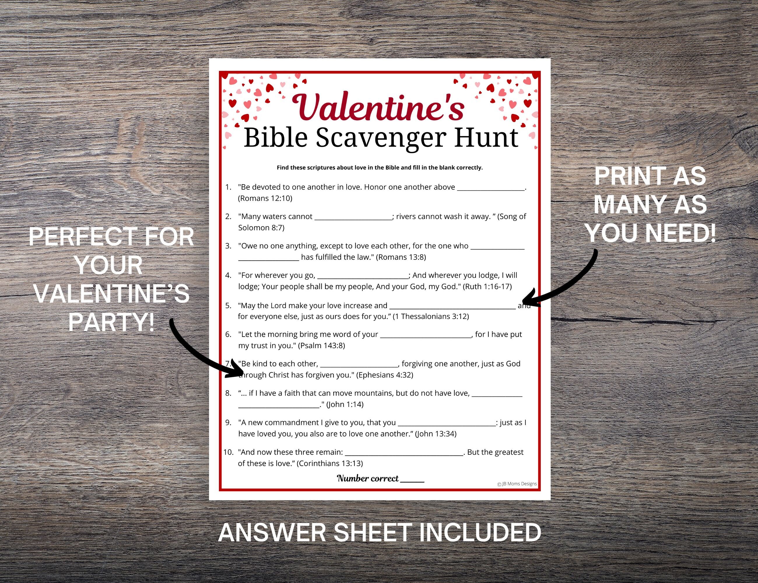 Valentine's Bible Scavenger Hunt Game: Christian Activity (PDF) - Etsy