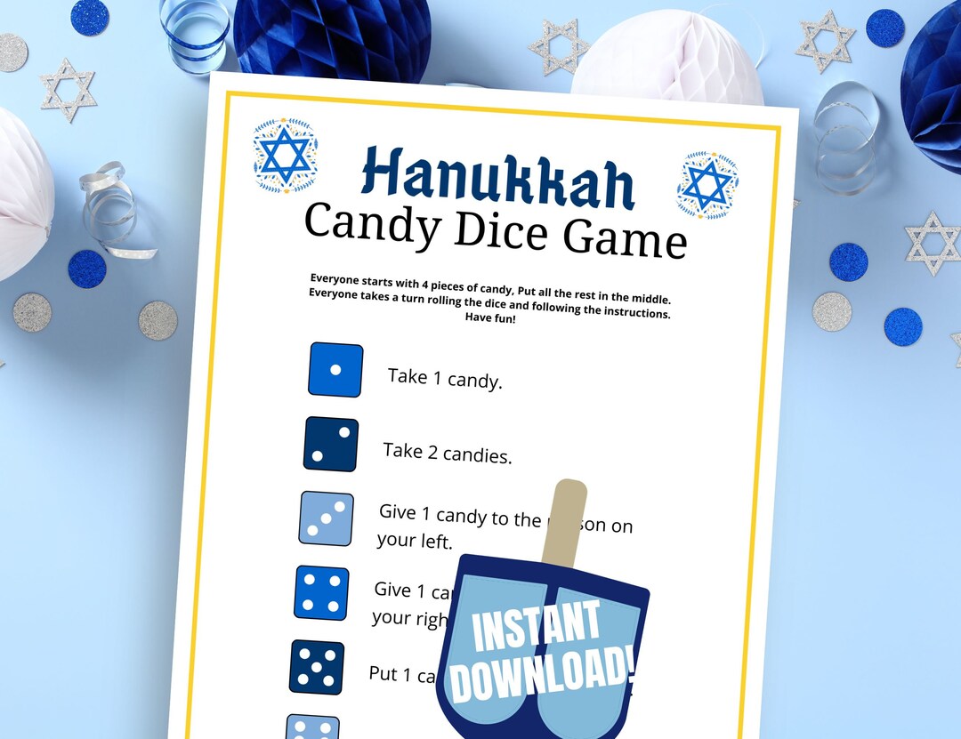 Hanukkah Candy Dice Game for Kids, Teens, & Adults, Fun Hanukkah Party ...