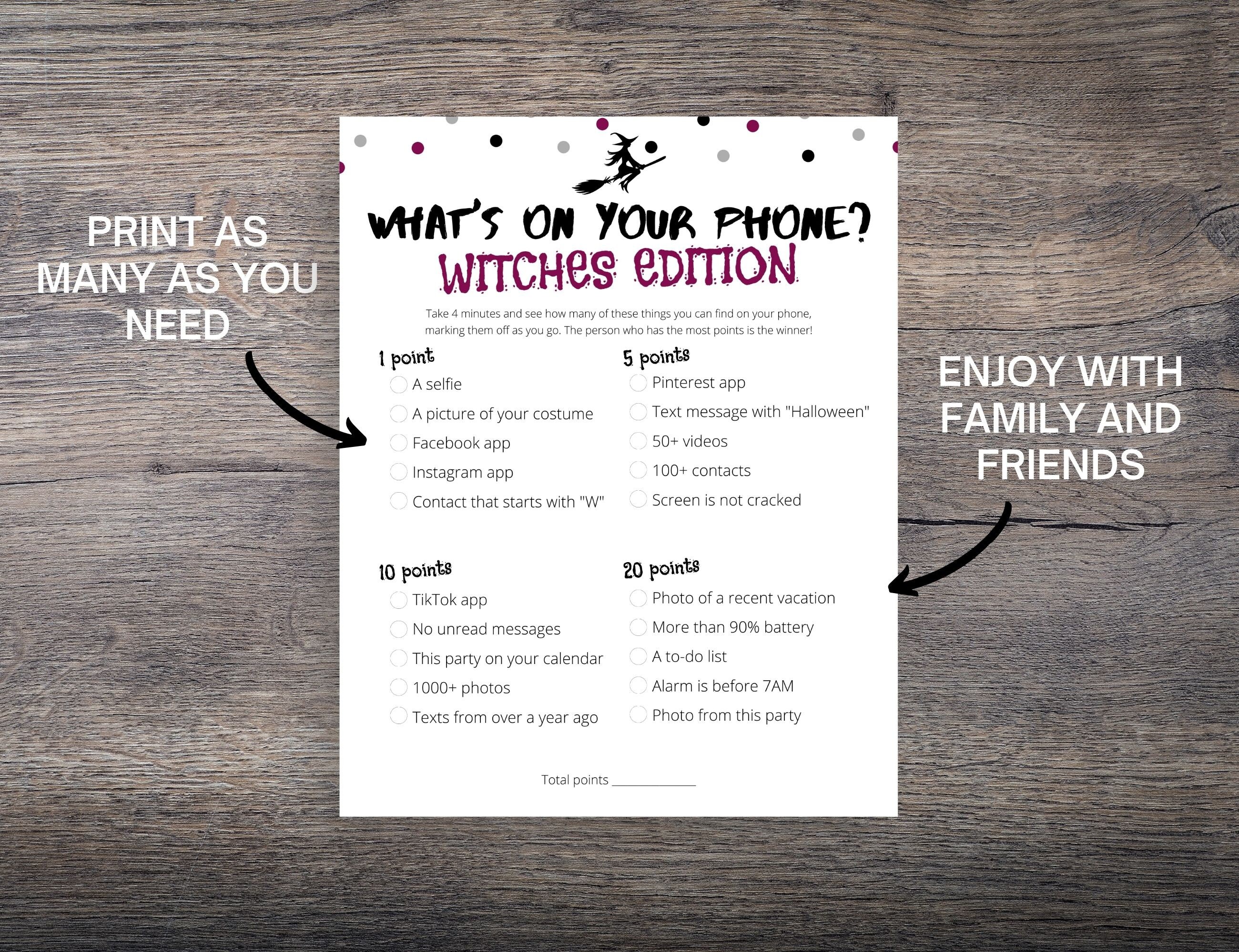 Witches Party What's on Your Phone Halloween Game Witches - Etsy