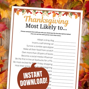 Thanksgiving Dinner Most Likely to Game: Fun Group Party Activity ...