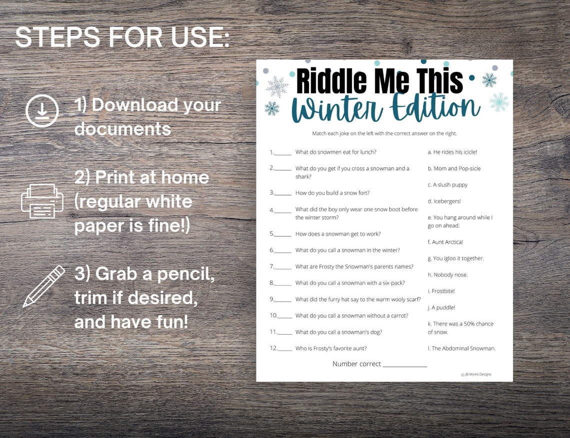Winter Riddle Me This Game for Kids Funny Winter Holiday - Etsy