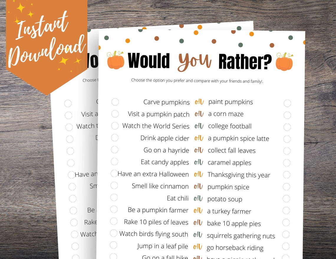 Fall Would You Rather Game for Kids and Adults Autumn - Etsy