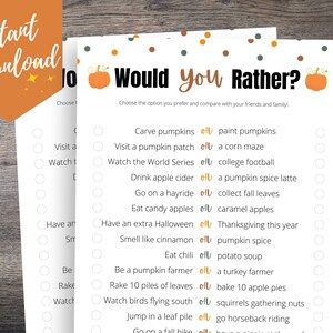 Fall Would You Rather Game for Kids and Adults Autumn - Etsy