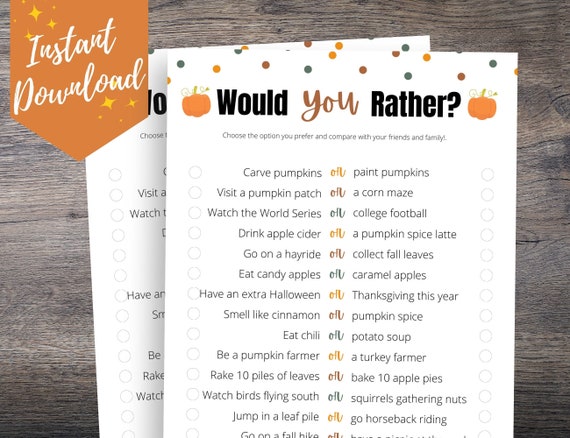 Fall Would You Rather Game for Kids and Adults Autumn - Etsy