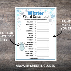 Winter Word Scramble Game for Kids, Teens, & Adults, Winter Class Party ...