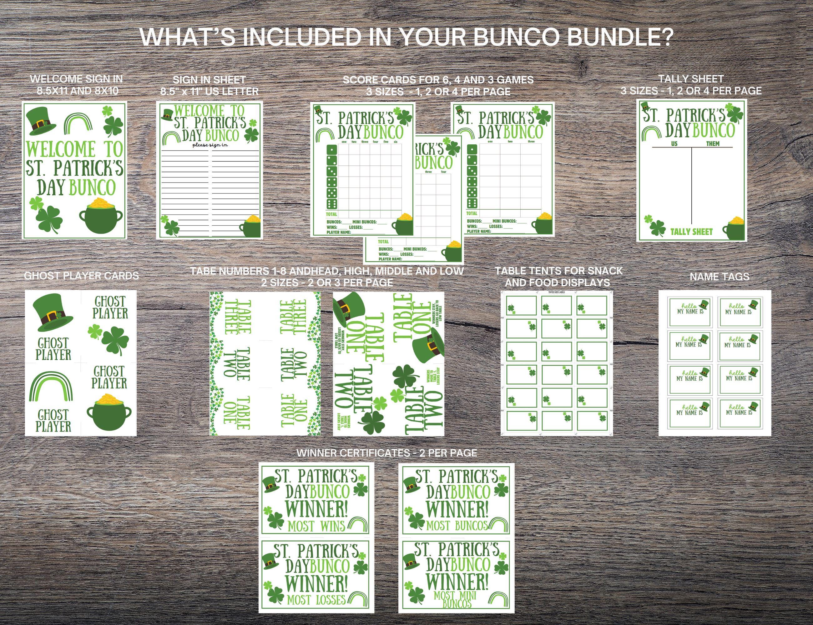 St. Patrick's Day Bunco MEGA Bundle: Printable Scoresheets, Tally ...