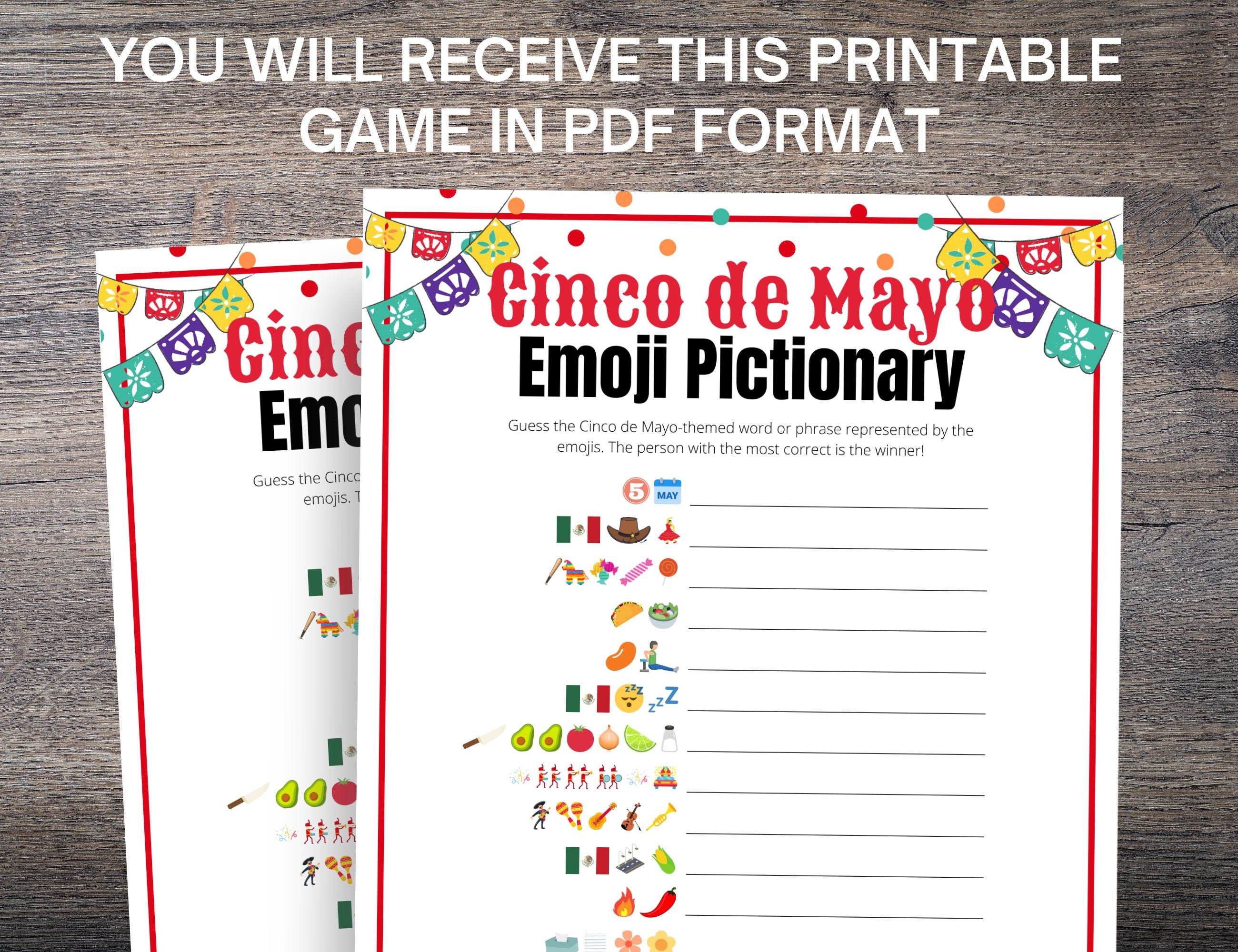 Cinco De Mayo Emoji Pictionary Game Cinco De Mayo Party Game - Etsy