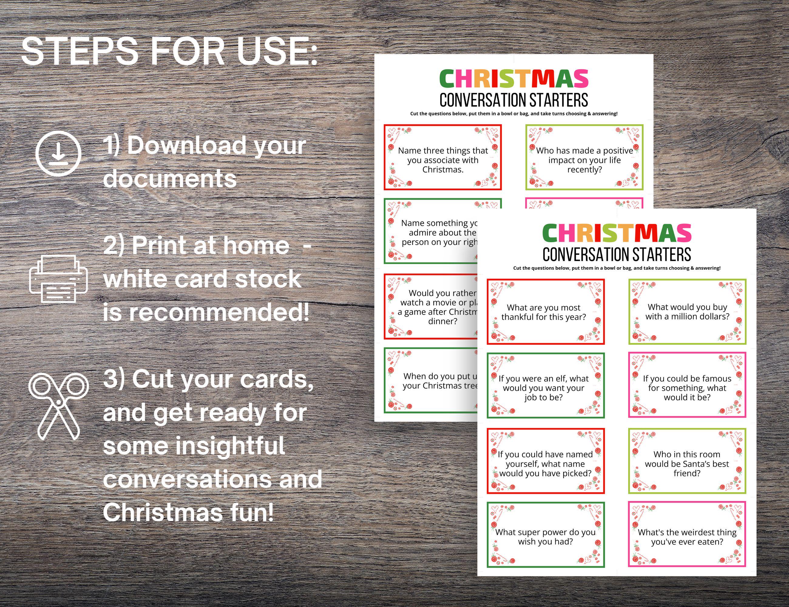 Christmas Conversation Starter Cards: Holiday Icebreaker Game (PDF) - Etsy