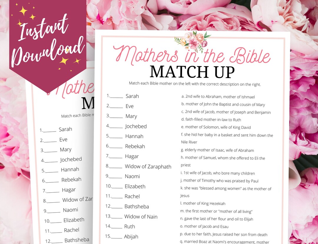 Mothers in the Bible Mother's Day Matching Game, Mothers Day Game for ...