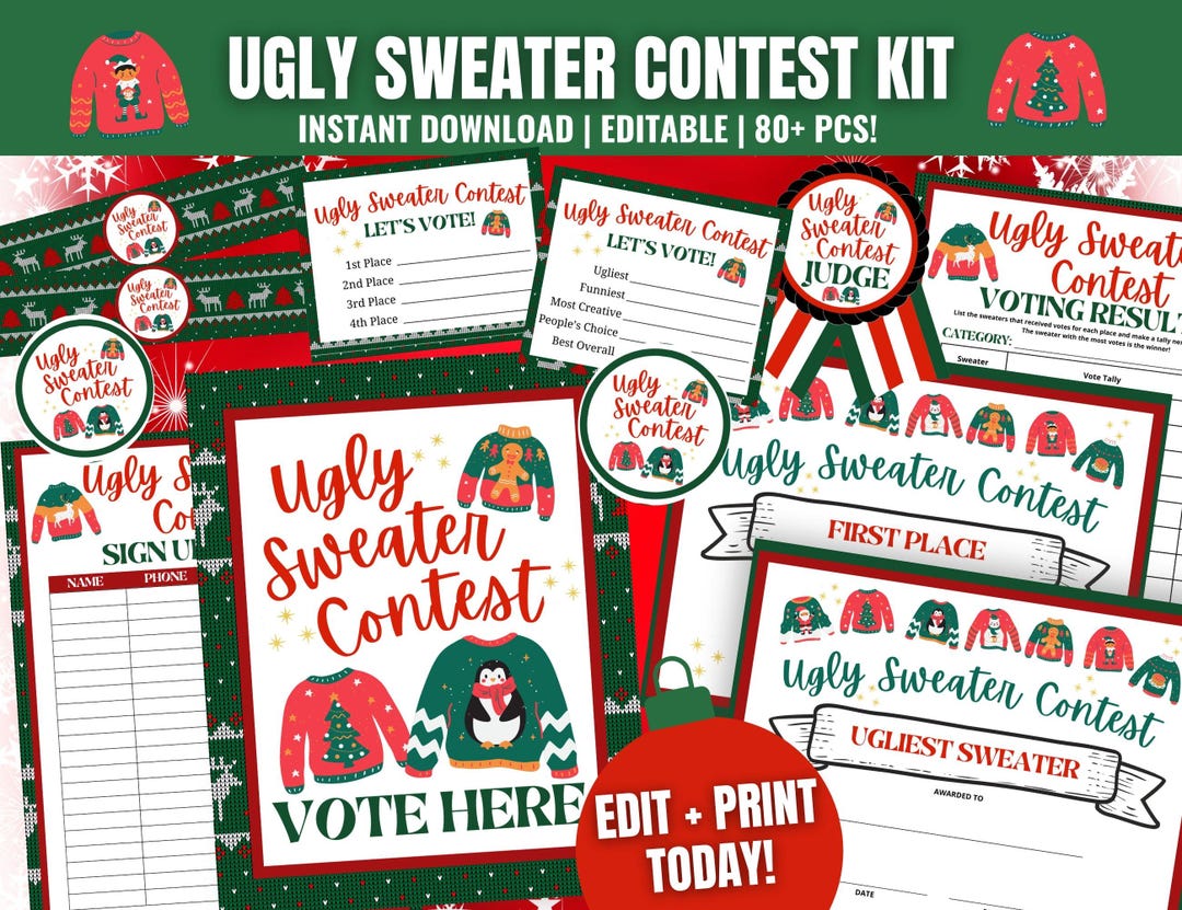 Ugly Sweater Contest Kit, Ugly Sweater Awards, Ugly Sweater Contest ...