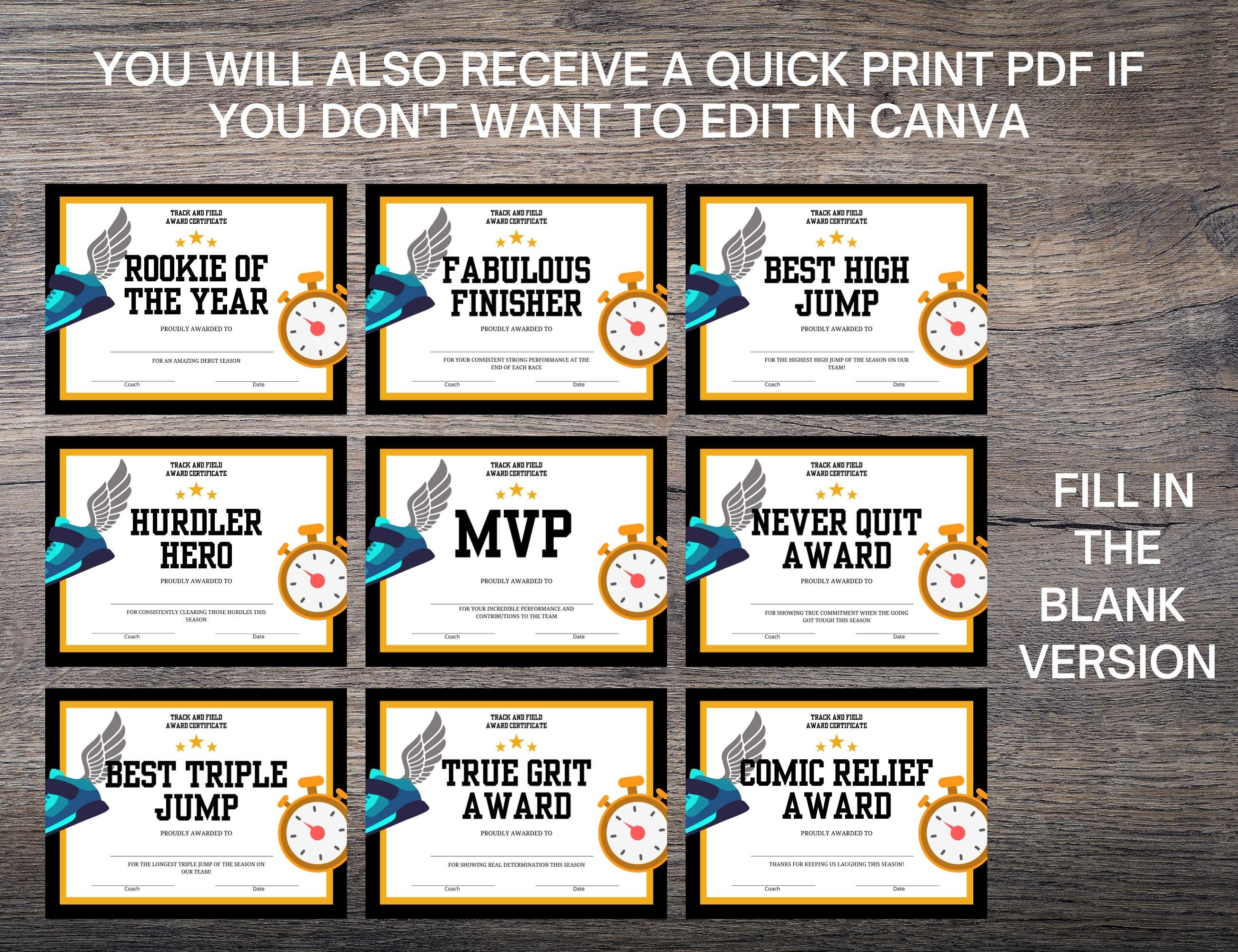 Editable Track and Field Award Certificates: End of Season Banquet ...