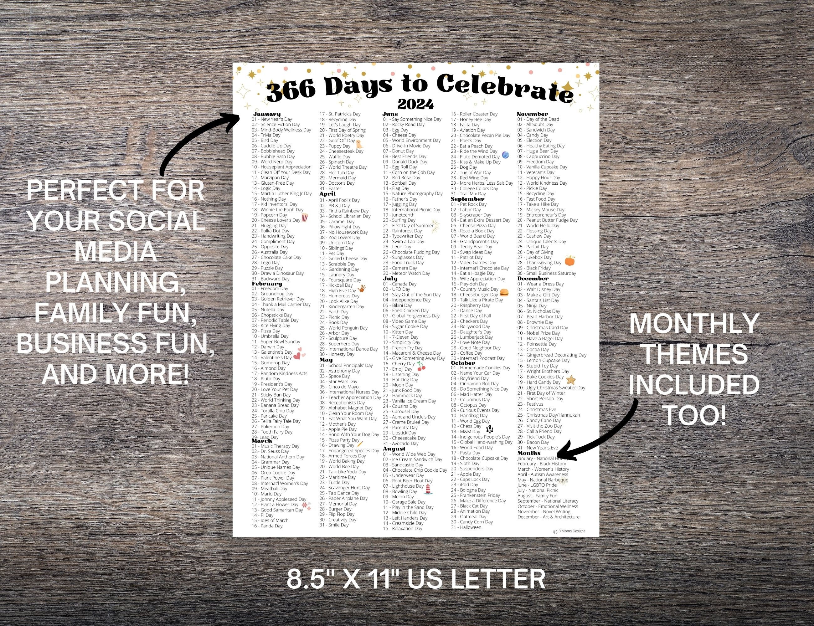 366 Days to Celebrate 2024 National Fun Days Calendar Social - Etsy ...