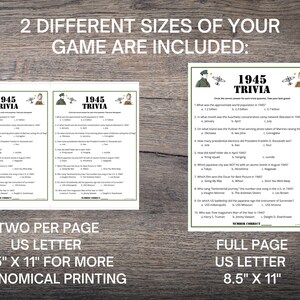 1945 Trivia Game: 40s Party, 80th Birthday (printable PDF) - Etsy