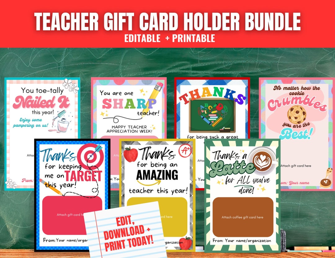 Teacher Gift Card Holder Bundle, Teacher Thank You, Teacher ...
