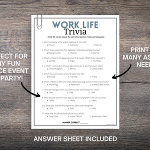 Work Trivia Game, Fun Office Party Idea for Team Building, Staff Appreciation, Breakroom Trivia ...