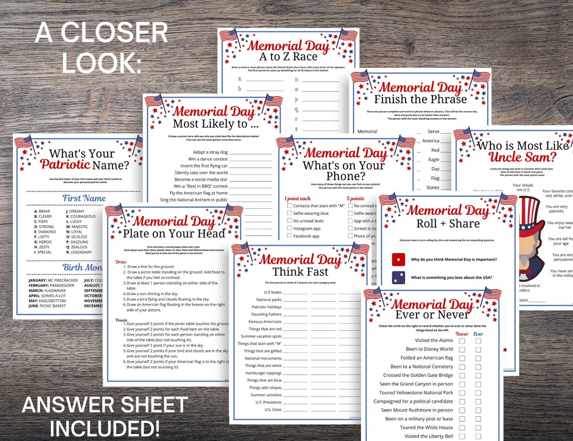 Memorial Day Games MEGA Bundle: 50+ Printable Activities and ...