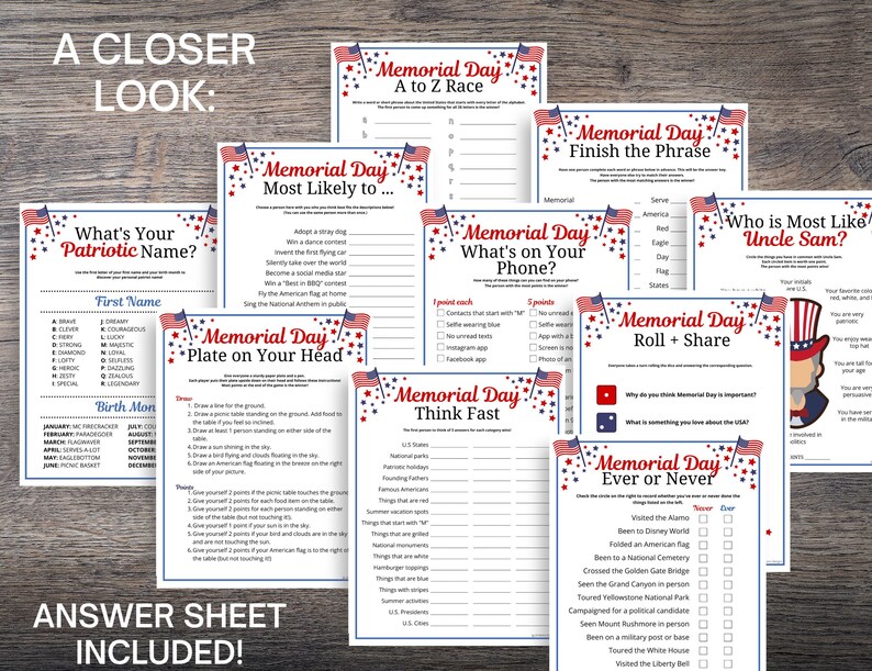 Memorial Day Games MEGA Bundle: 50+ Printable Activities and ...