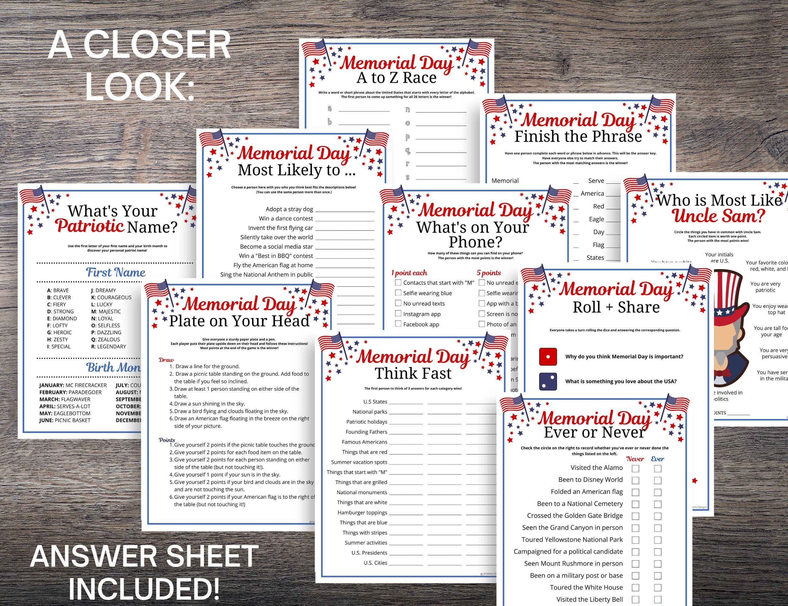 Memorial Day Games MEGA Bundle: 50+ Printable Activities and ...