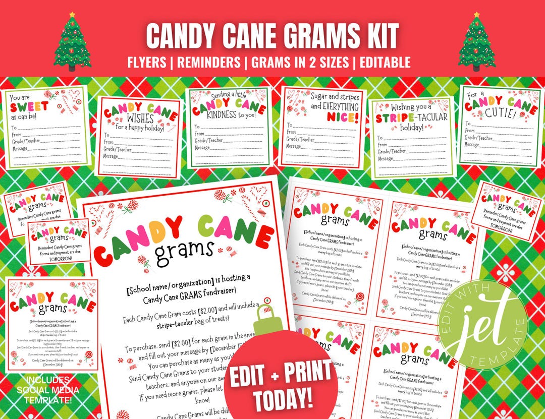 Candy Cane Grams Fundraising Kit, Editable Holiday Candy Grams ...