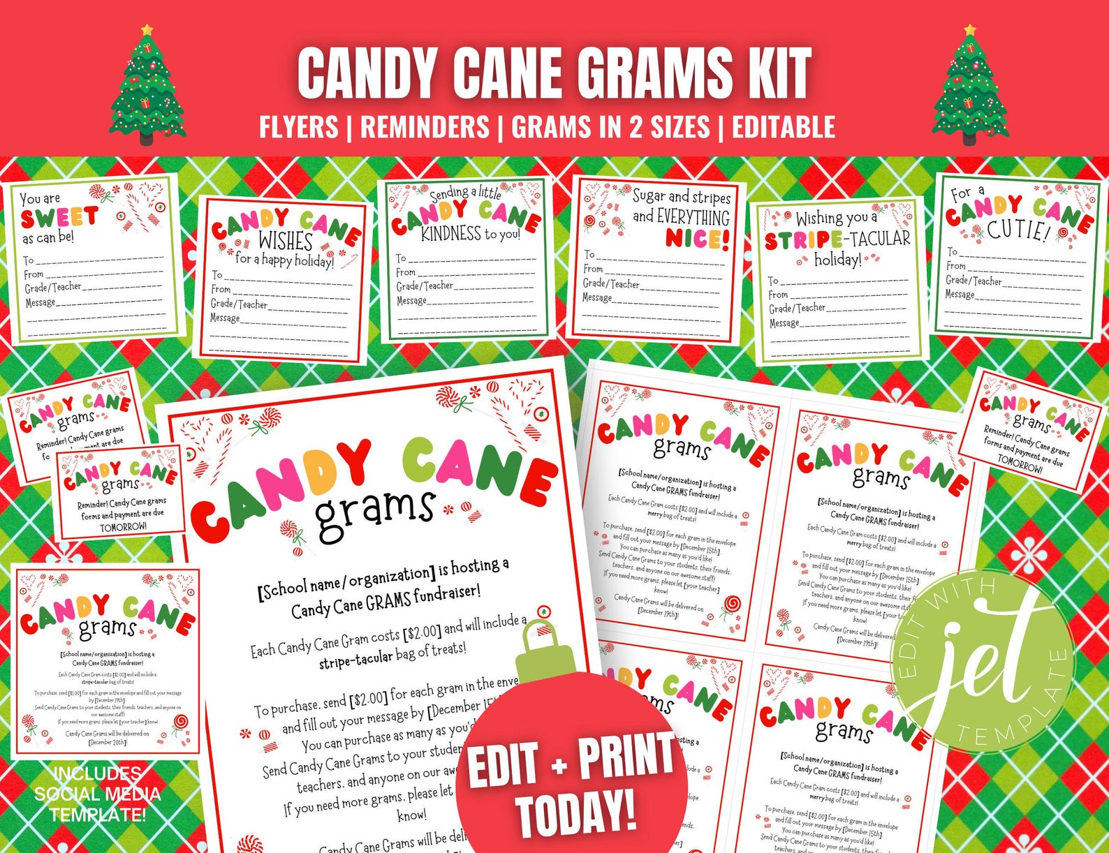 Candy Cane Grams Fundraising Kit: Editable PTA PTO School or Sports ...