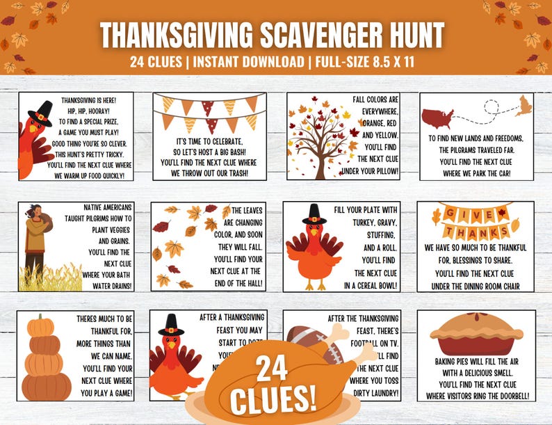 Thanksgiving Scavenger Hunt: 24-clue Treasure Hunt (instant Download ...