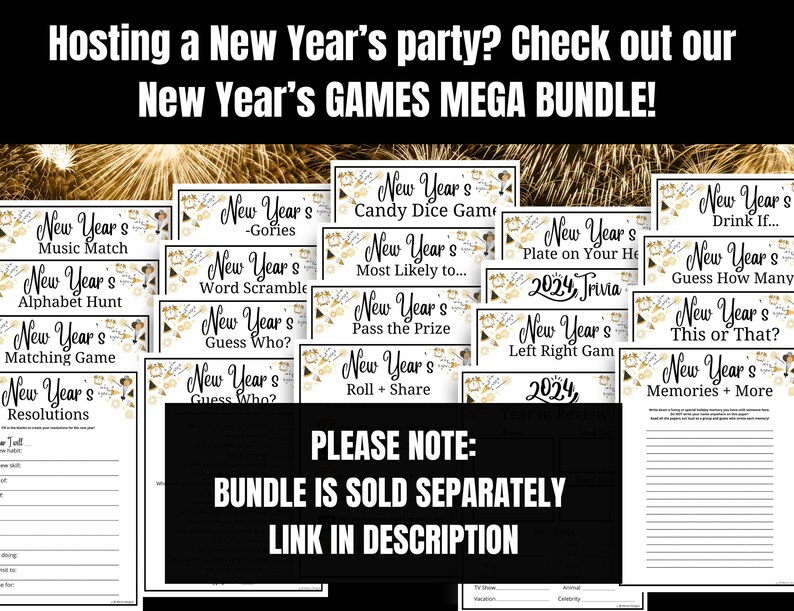 New Year's Eve Pictionary Card Set: Family NYE Party Game (digital ...