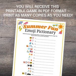Summer Emoji Pictionary, Fun Summer Game for Teens, Adults, & Seniors ...