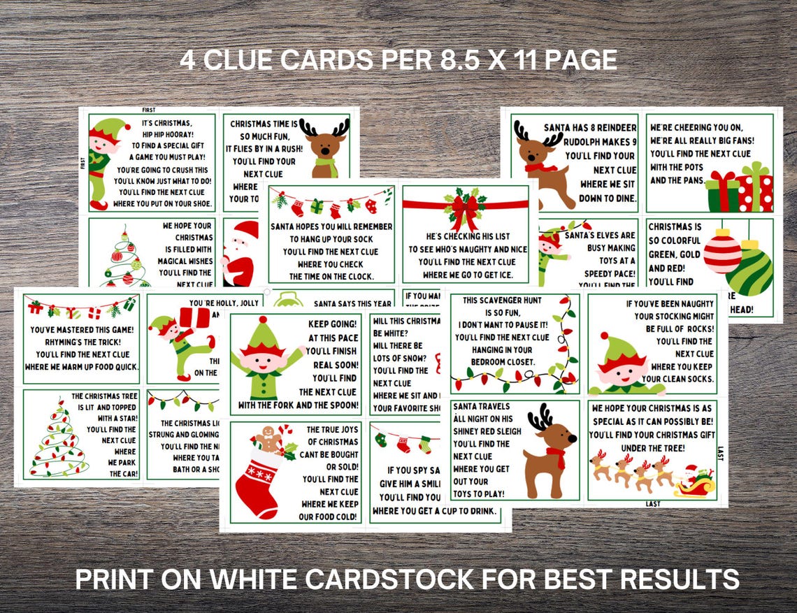 Christmas Scavenger Hunt: 24 Holiday Clues for Kids (instant Download ...