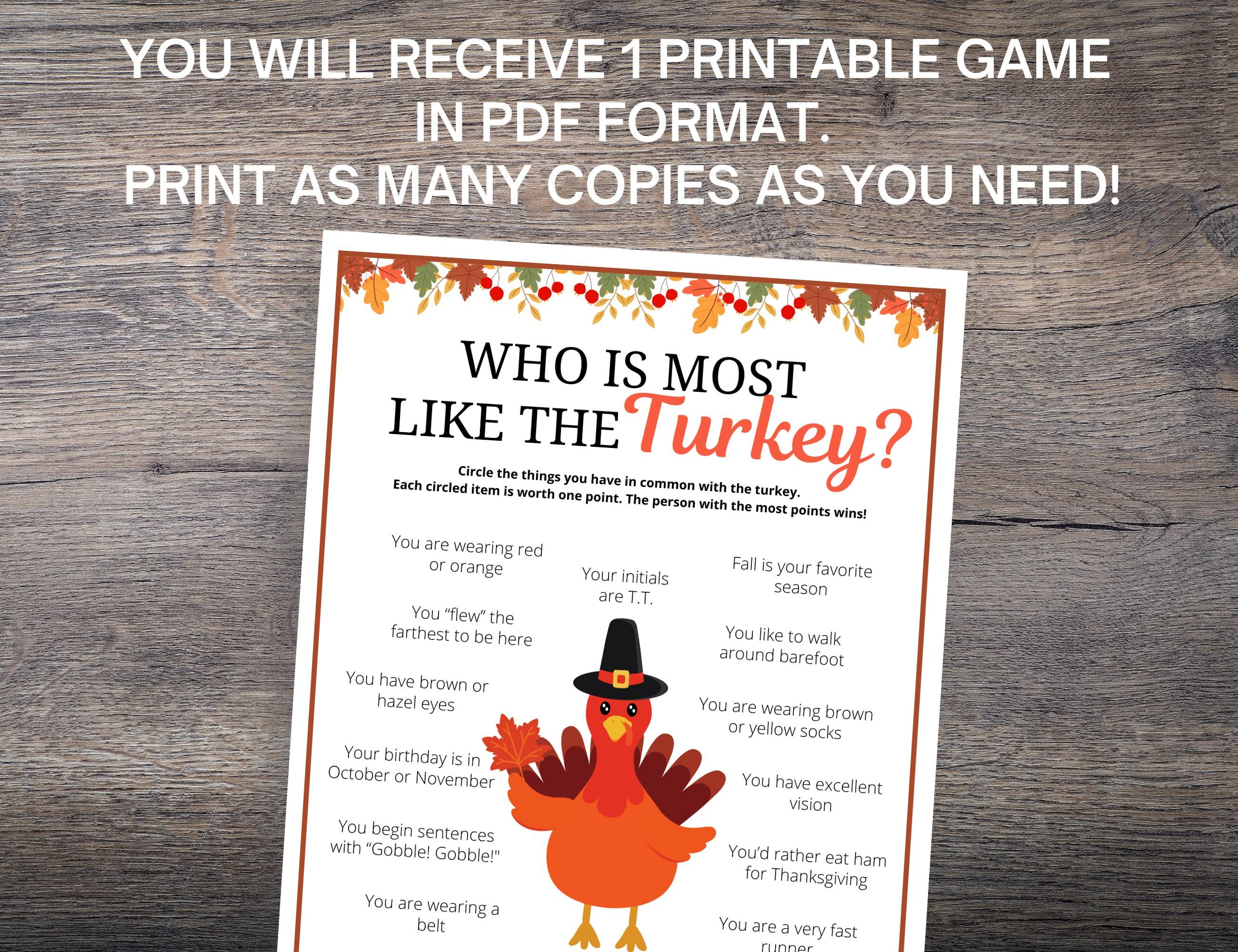 Who is Most Like Turkey Funny Thanksgiving Game for Kids - Etsy