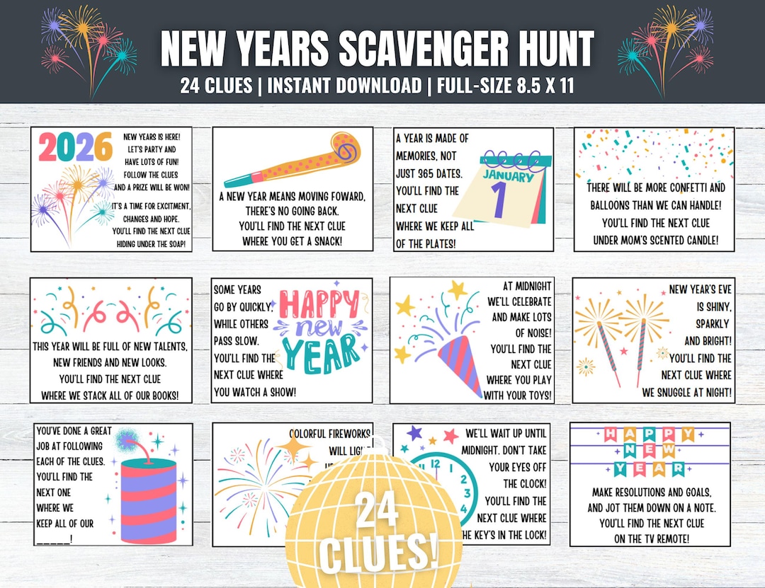 New Years Scavenger Hunt: 24-clue Treasure Hunt (instant Download) - Etsy