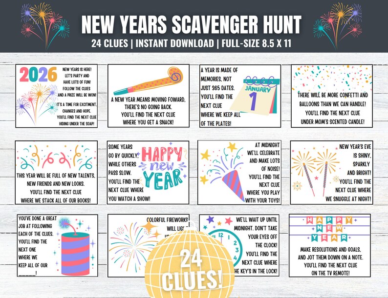 New Years Scavenger Hunt: 24-clue Treasure Hunt (instant Download) - Etsy