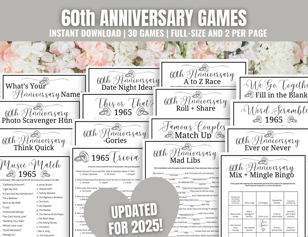 60th Anniversary Party Games MEGA BUNDLE, Married in 1965 Games, 60th ...