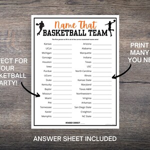 Name That College Basketball Team Printable Game, Fun Men's College ...