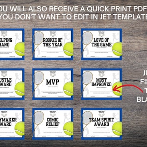Editable Tennis Award Certificates, Tennis Team Awards, Tennis End of ...