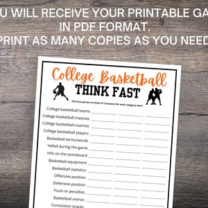 College Basketball Think Fast Game, Fun March Basketball Game ...