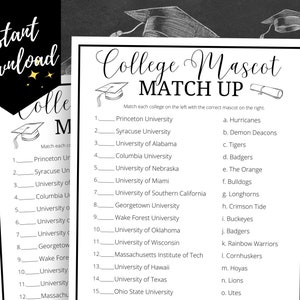 Graduation Party College Match-up Game, High School Graduation Party ...