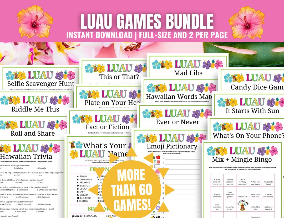 Luau Party Games MEGA Bundle: Printable Hawaiian Theme Activities (PDF ...
