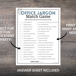 Office Jargon Matching Game: Work Party Team Building (printable PDF ...