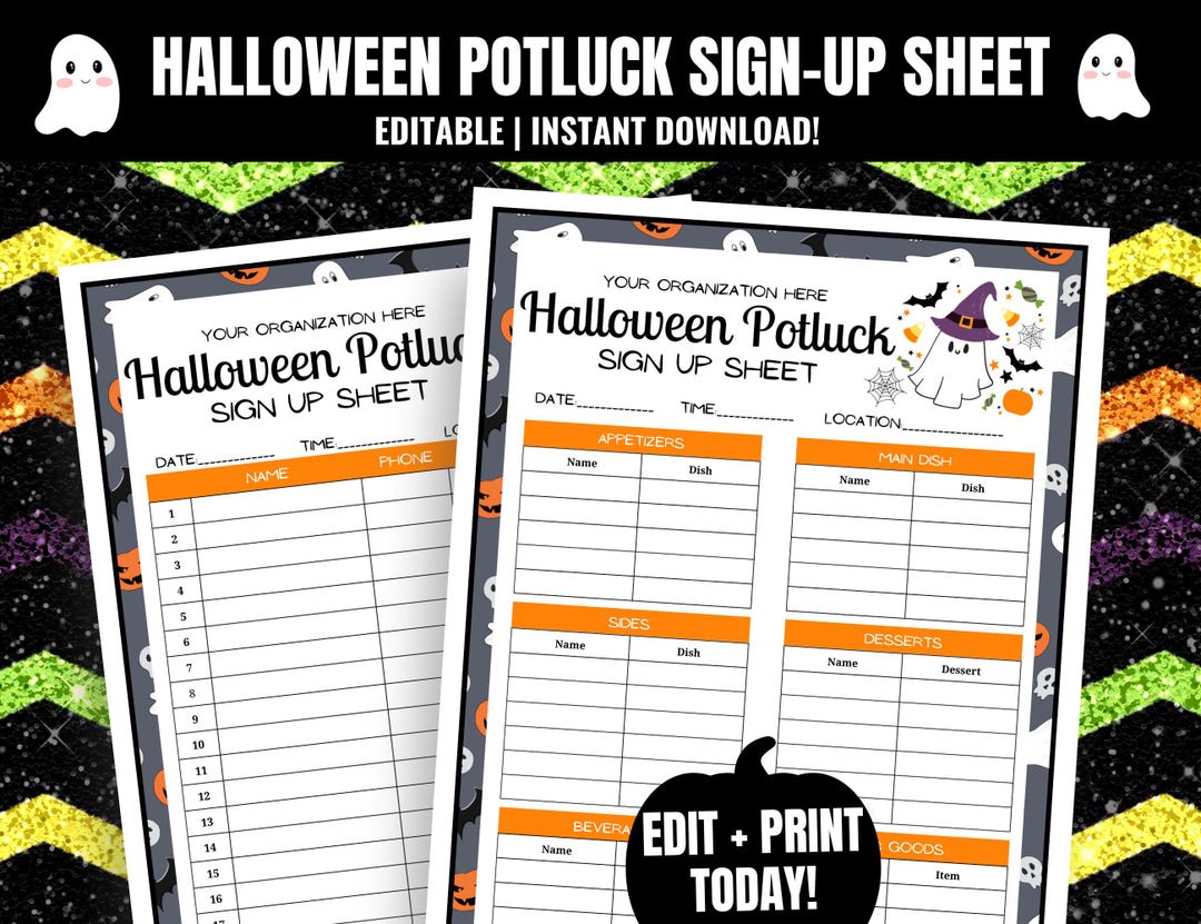 Editable Halloween Potluck Sign up Sheet (digital Download) - Etsy