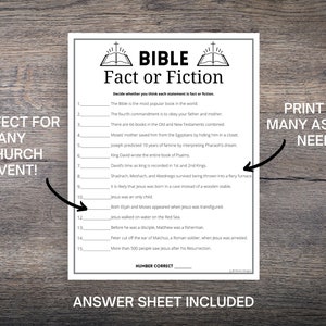 Bible Fact or Fiction Trivia Game: Fun Church Quiz (printable PDF) - Etsy
