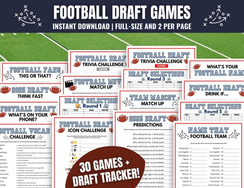 Football Draft 30-game MEGA BUNDLE: Party Trivia & Tracker (printable ...