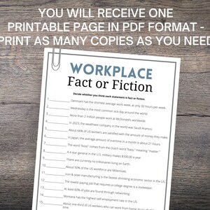 Workplace Fact or Fiction Trivia Game: Office Party (digital Download ...