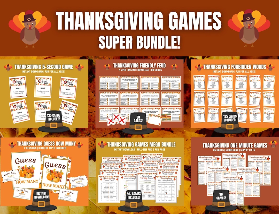 Thanksgiving Games SUPER BUNDLE, Thanksgiving Party Games, Family ...