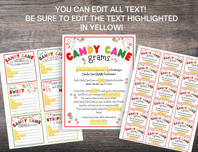 Candy Cane Grams Fundraising Kit: Editable PTA PTO School or Sports ...