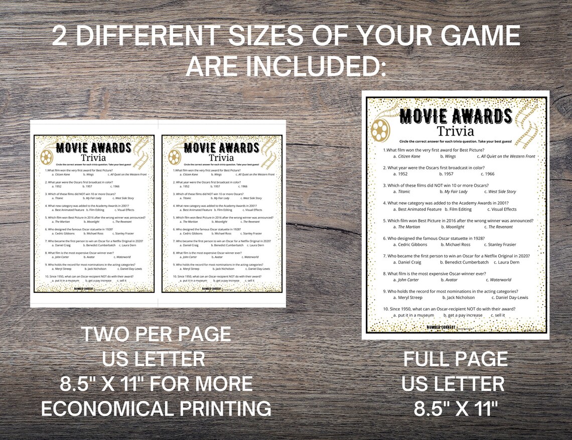 Movie Trivia Game: Hollywood Awards Party Quiz (digital Download) - Etsy