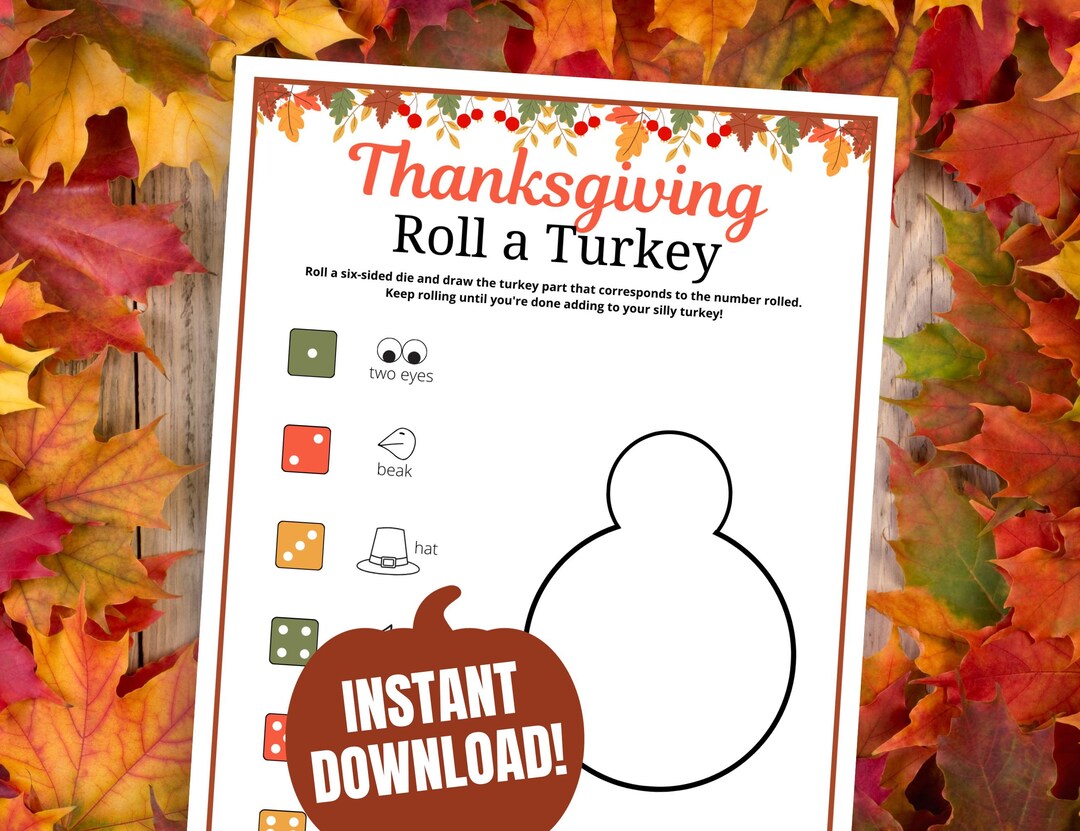 Thanksgiving Roll a Turkey Game: Kids Classroom Party Activity (PDF ...