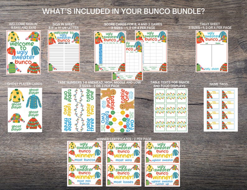 Ugly Sweater Bunco MEGA Bundle: Printable Holiday Scoresheets, Tally ...